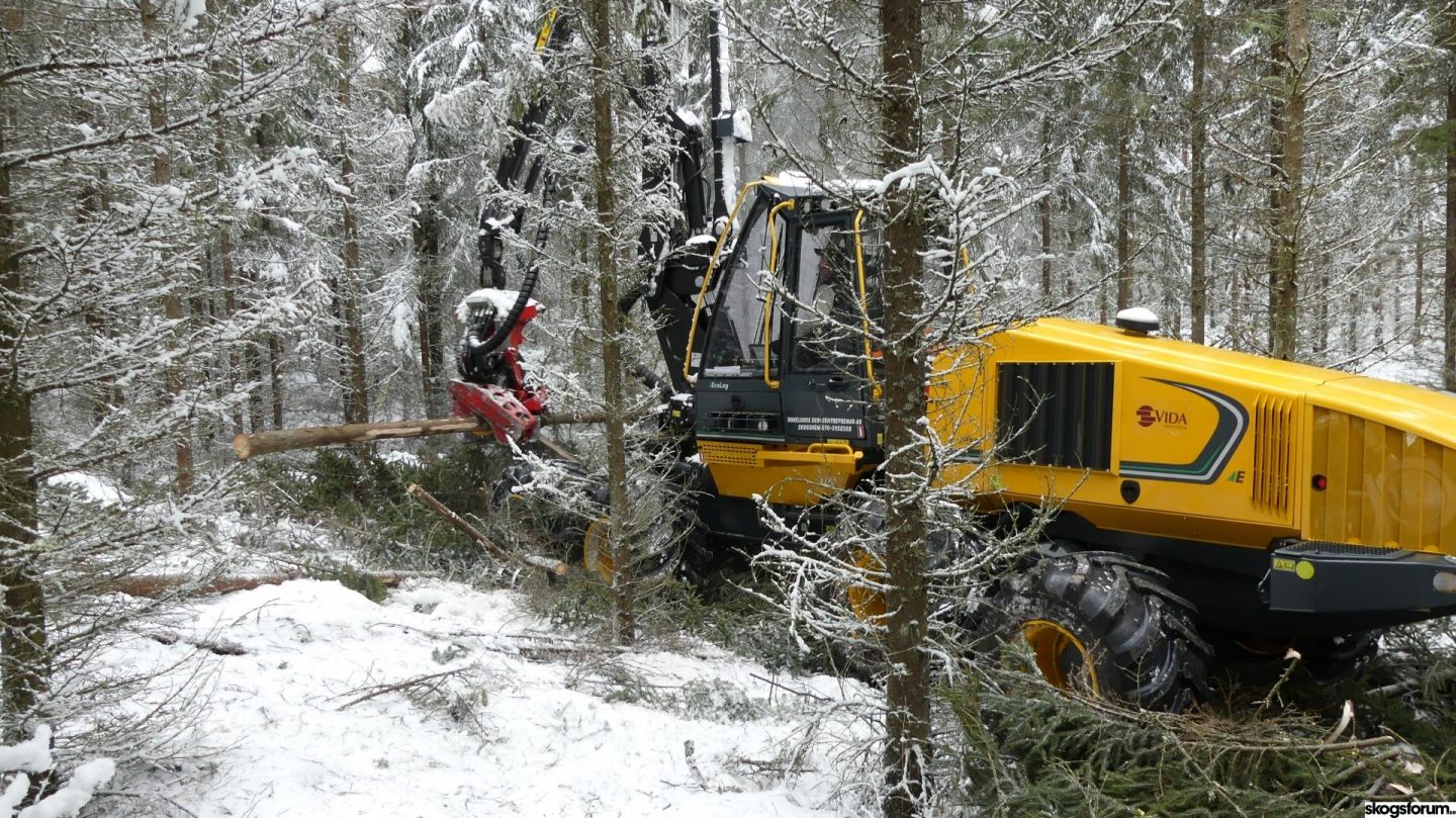 Eco Log 1058 – the first ”yellow Gremo” harvester in action ...