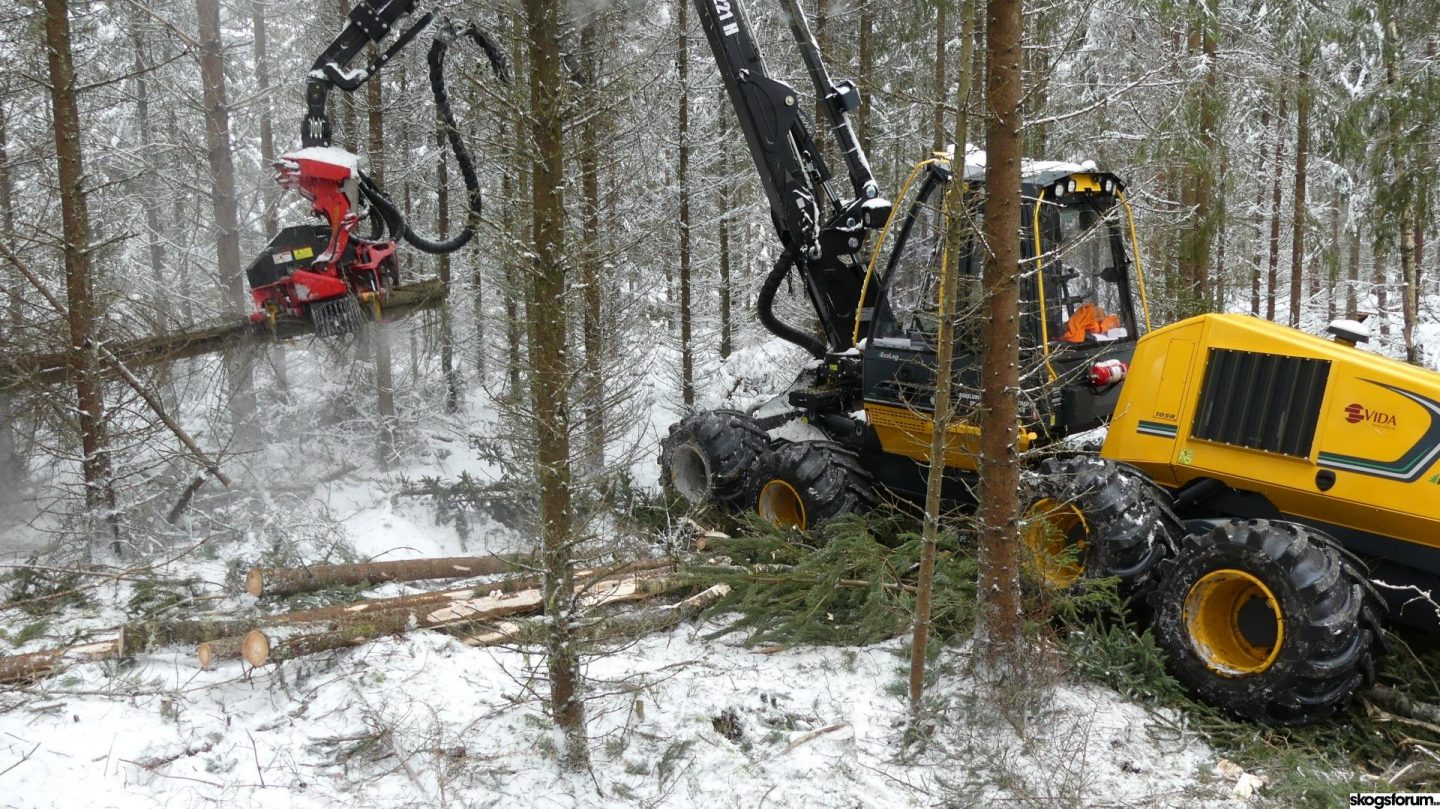 Eco Log 1058 – the first ”yellow Gremo” harvester in action ...